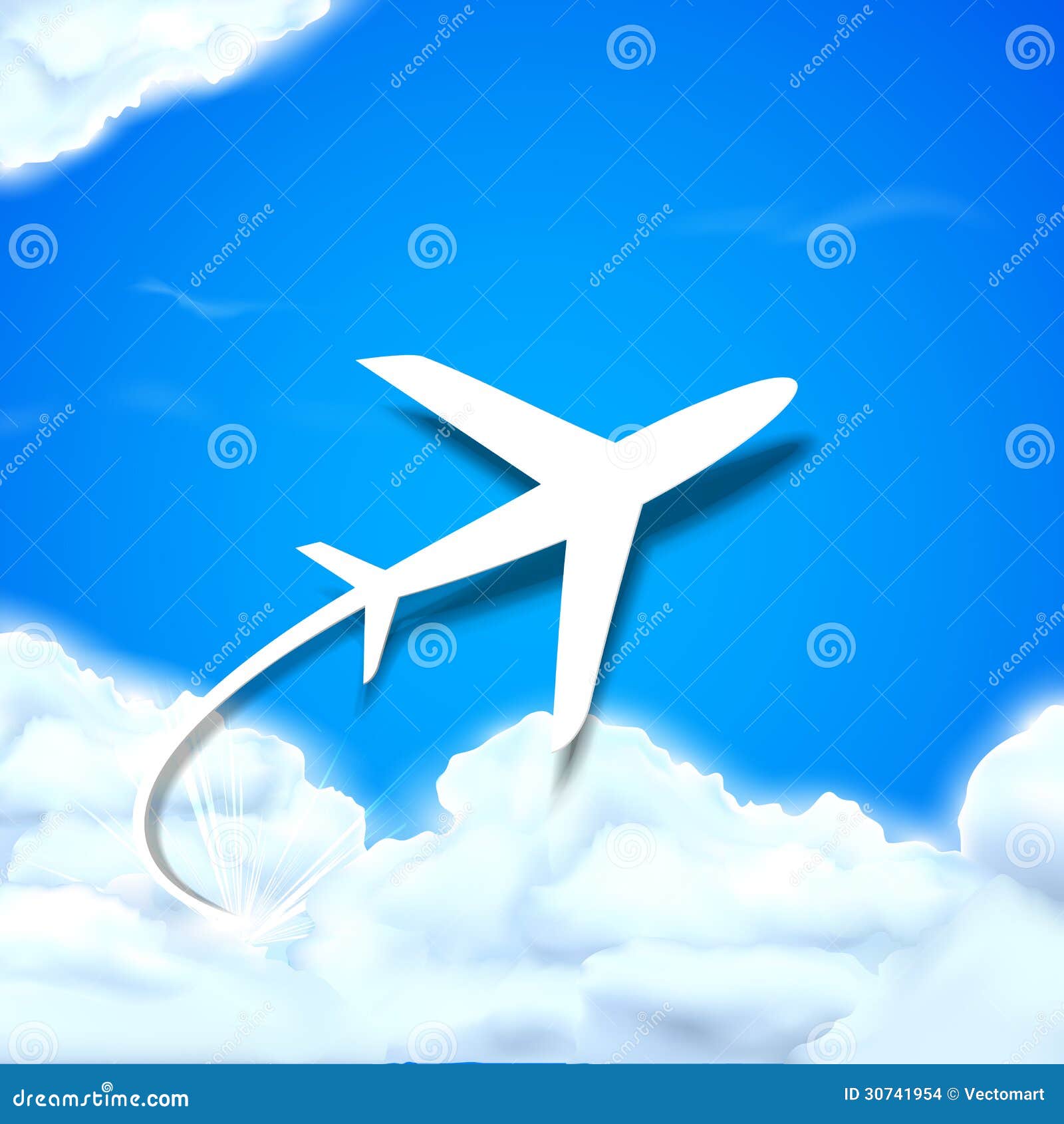 Airplane flying in Clouds stock vector. Illustration of drawing - 30741954