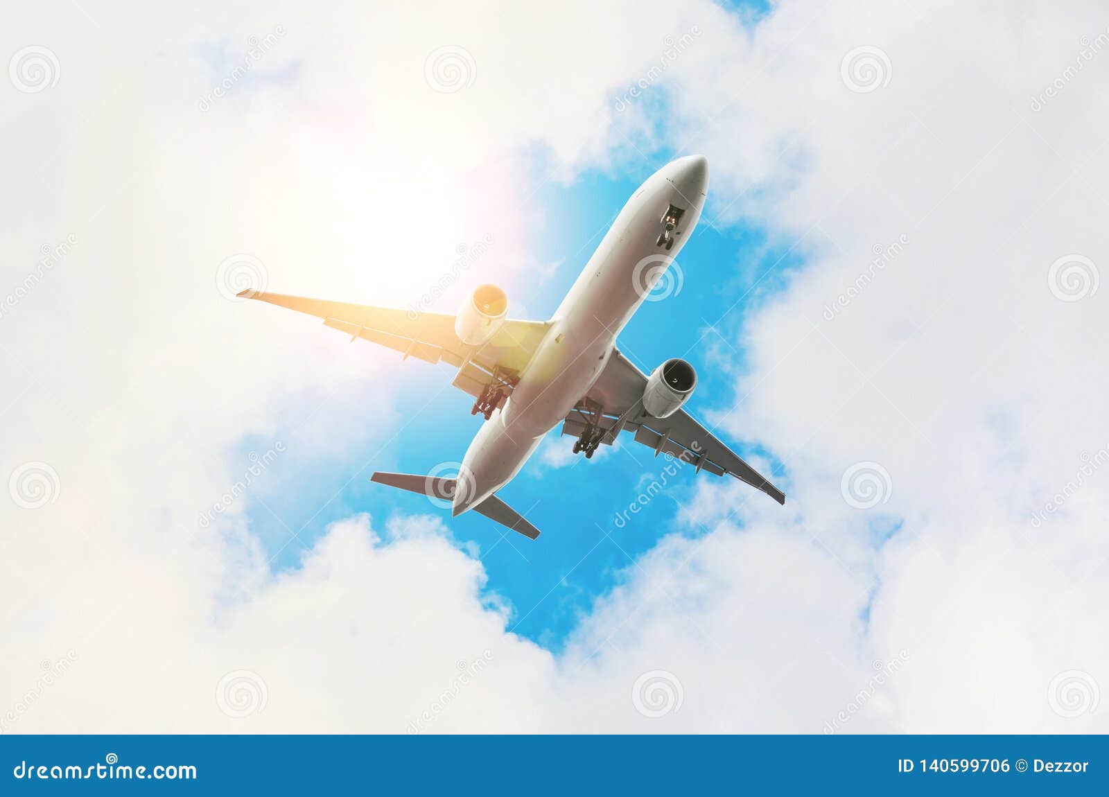 Airplane Flying from the Clouds Sun Sky Stock Photo - Image of dusk ...