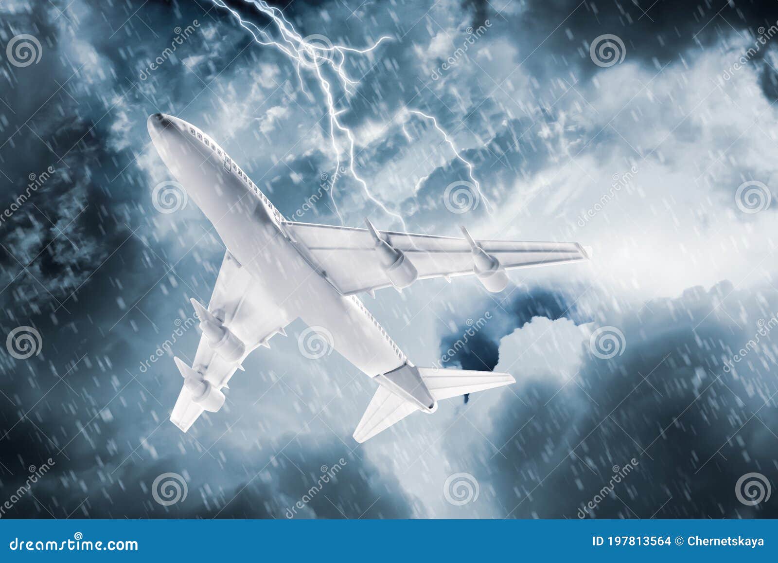 Airplane Flying in Cloudy Sky during Thunderstorm Stock Photo - Image ...