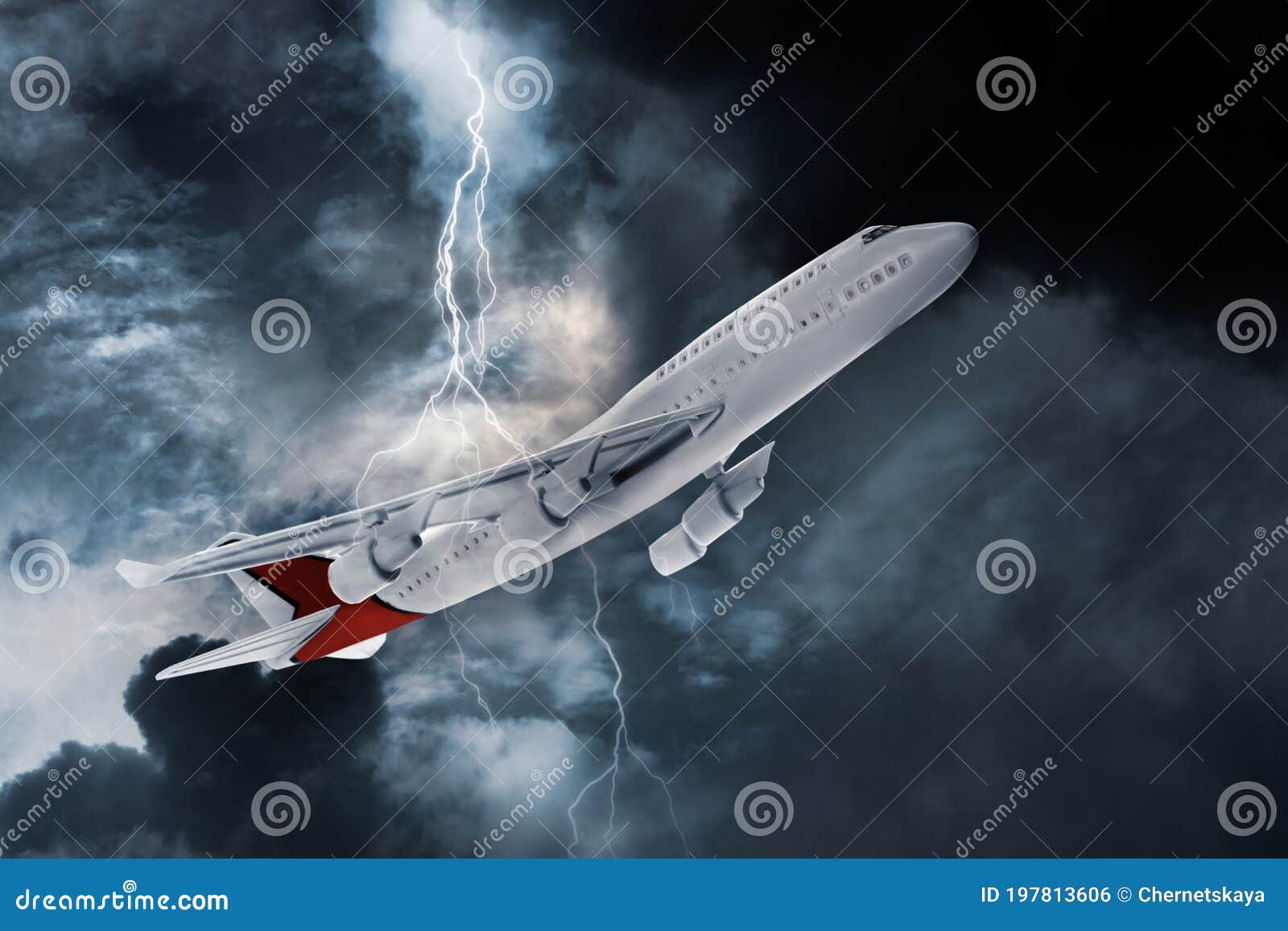 Airplane Flying in Cloudy Sky during Thunderstorm Stock Photo - Image ...