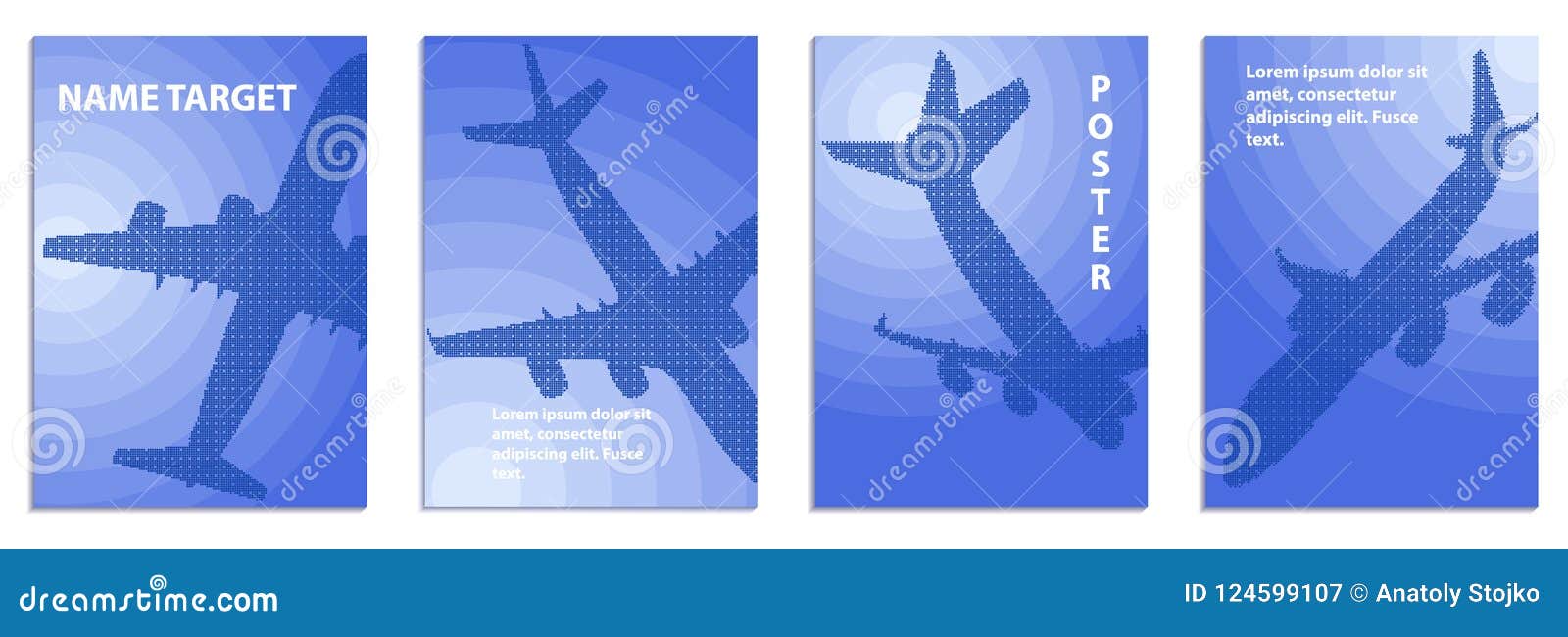 Airplane Flying in Dotted Style. Vector Set for Poster and Etc. Stock ...