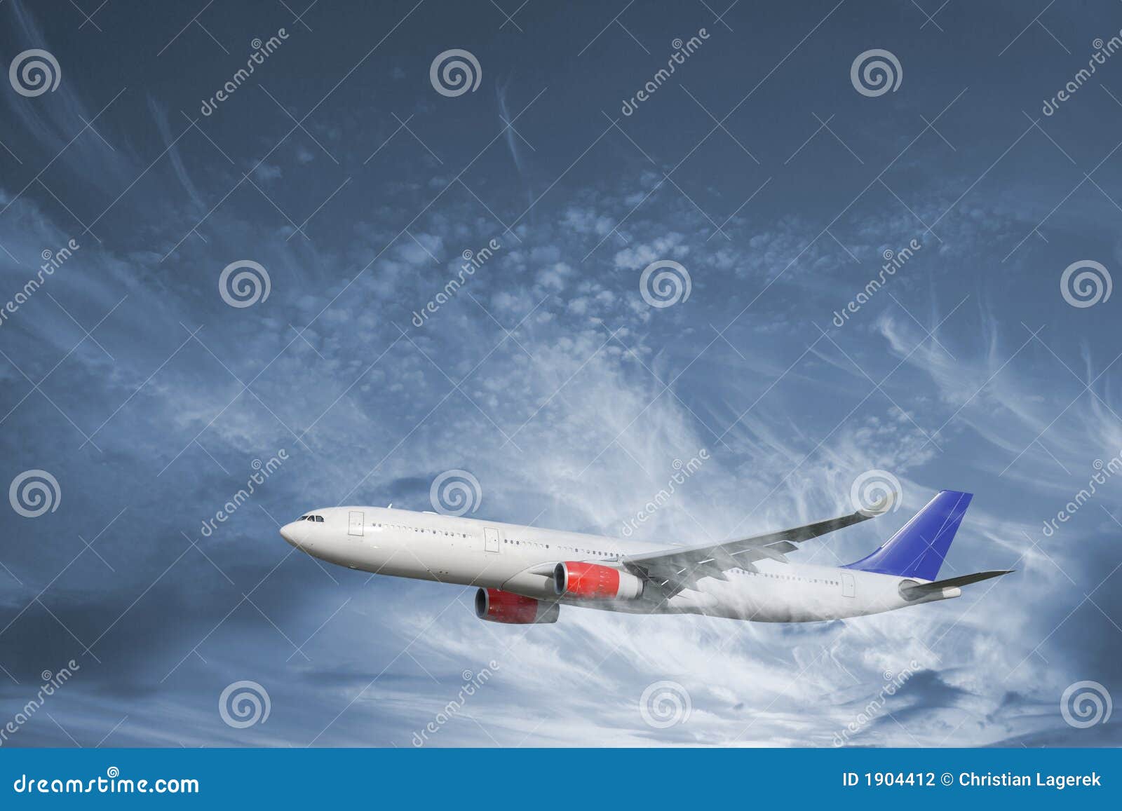 Airplane Flying in Dramatic Sky Stock Photo - Image of business ...