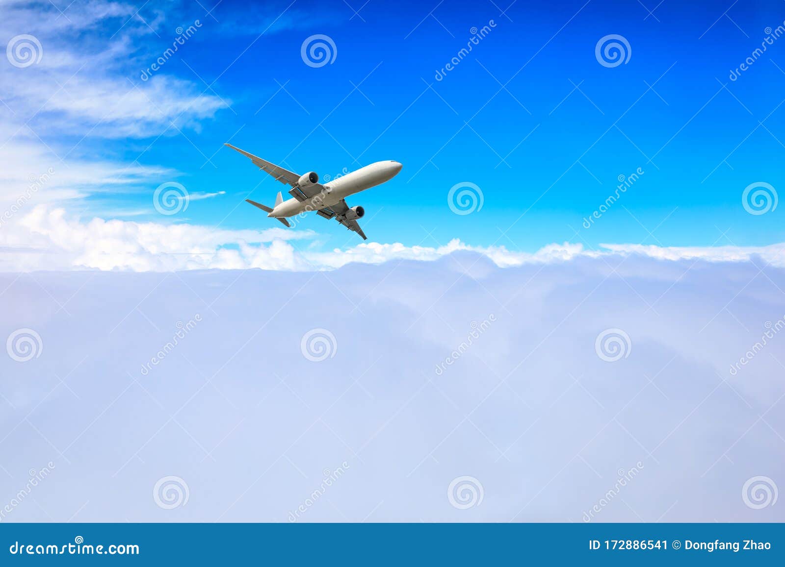 Airplane Flying at High Altitude and Beautiful High-altitude Clouds ...