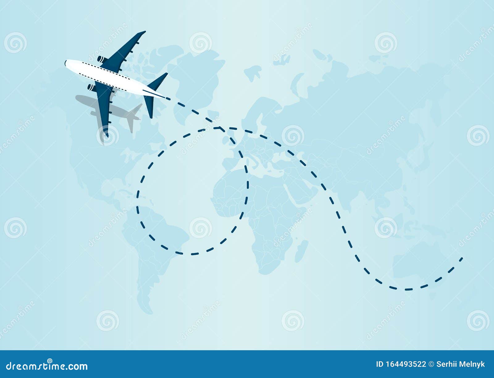 Airplane Flying and Leave a Blue Dashed Trace Line. Stock Vector ...