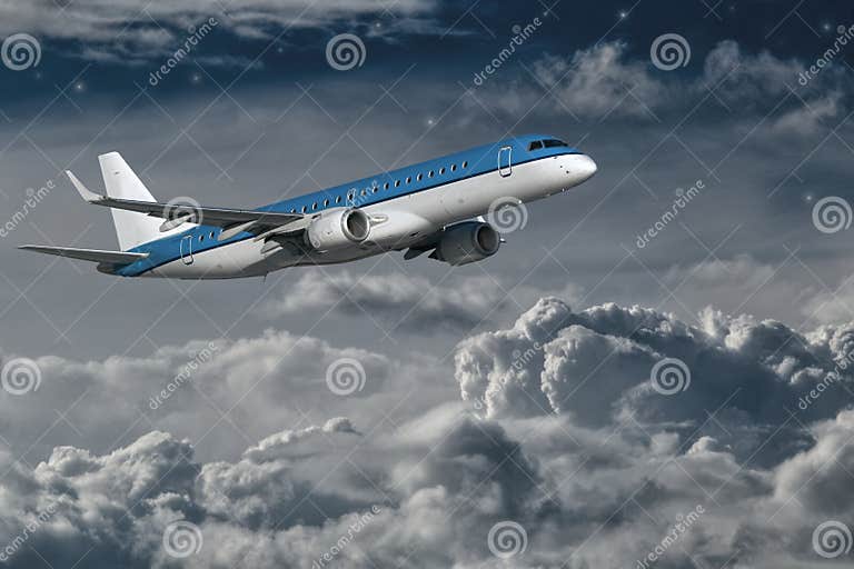 Airplane flying at night stock image. Image of clear - 61423617