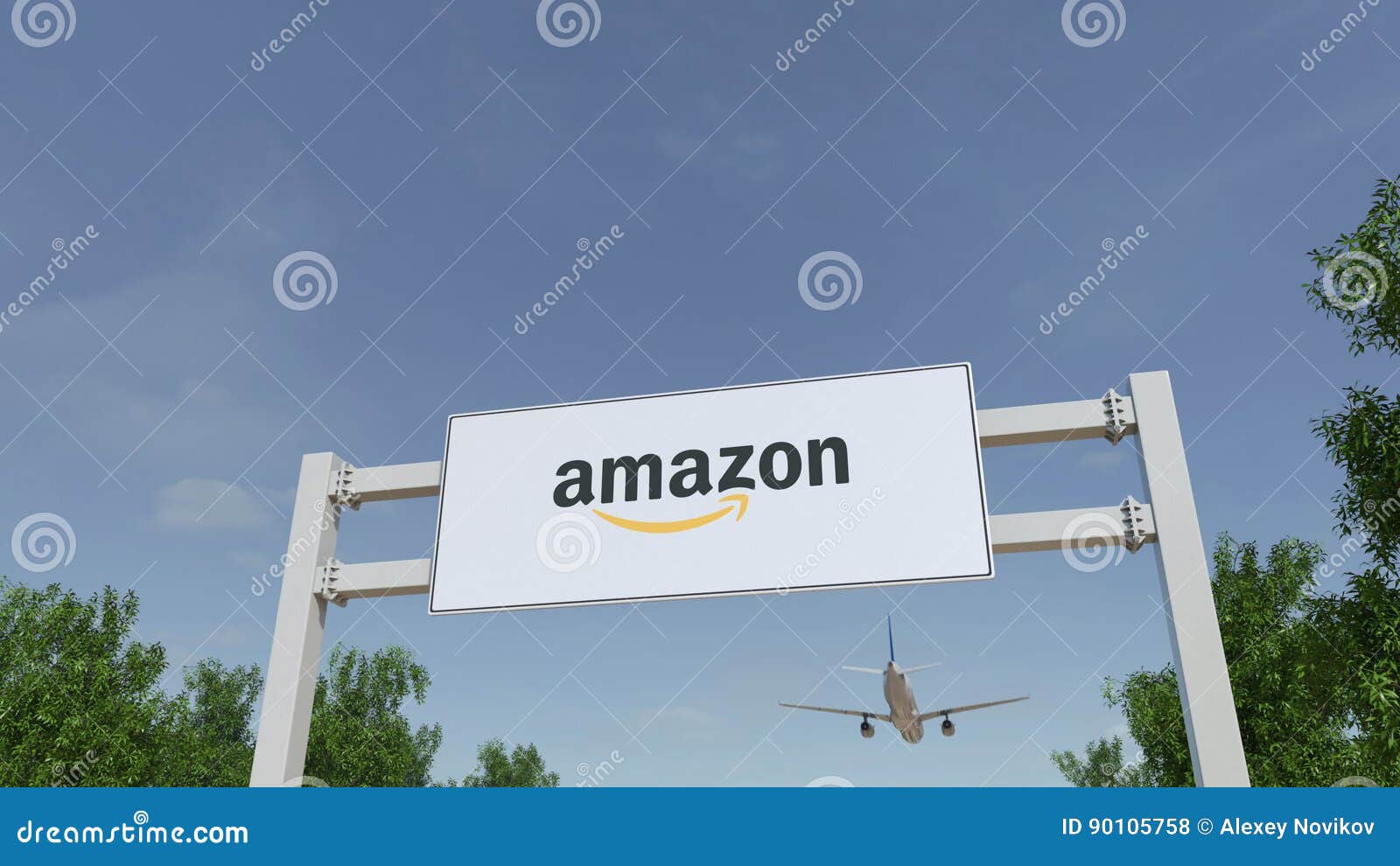 Airplane Flying Over Advertising Billboard with Amazon.com Logo ...