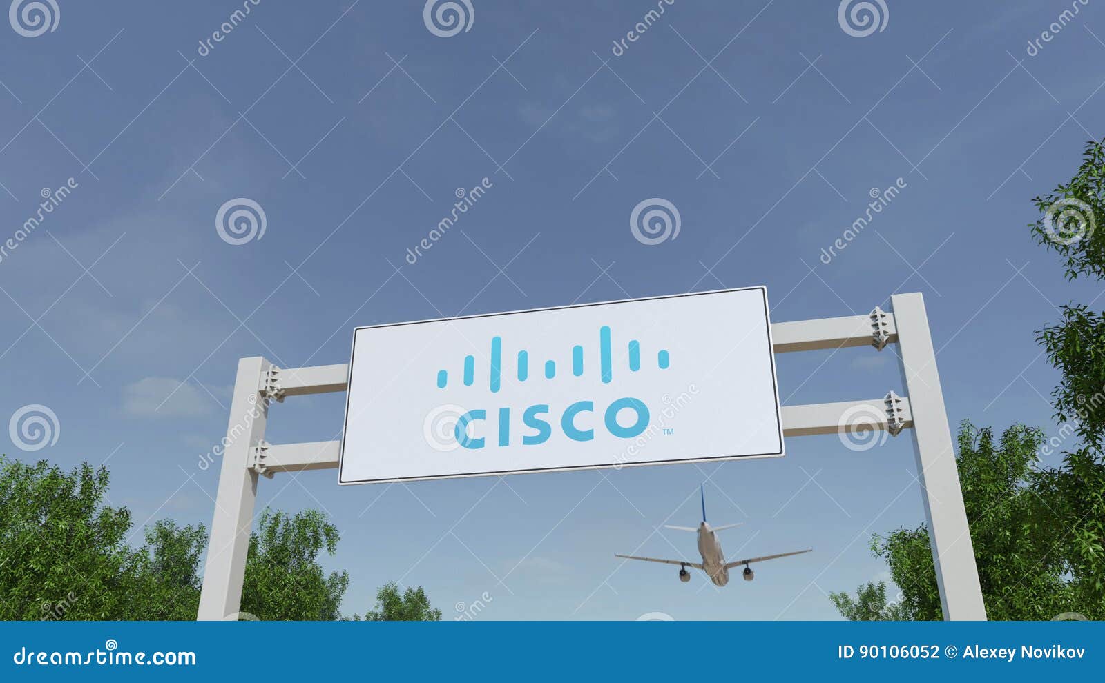 Airplane Flying Over Advertising Billboard with Cisco Systems Logo ...
