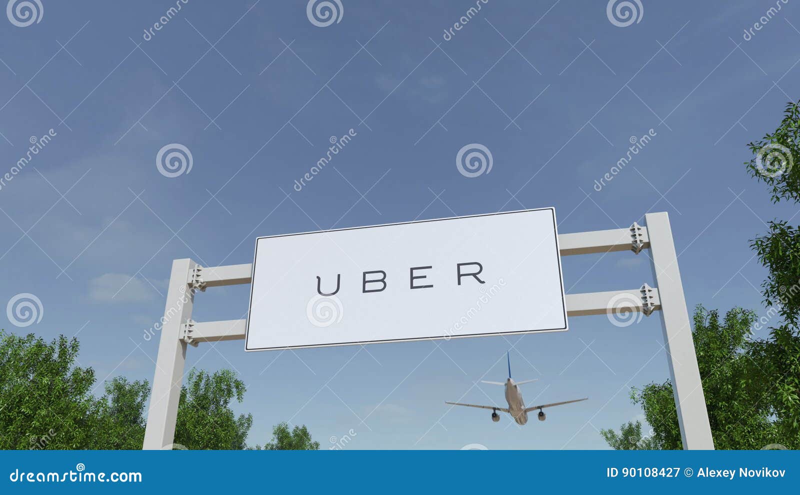 Airplane Flying Over Advertising Billboard with Uber Technologies Inc ...