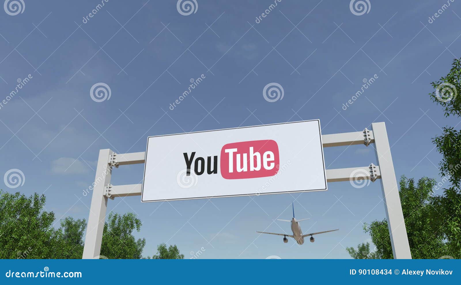 Airplane Flying Over Advertising Billboard with YouTube Logo. Editorial ...