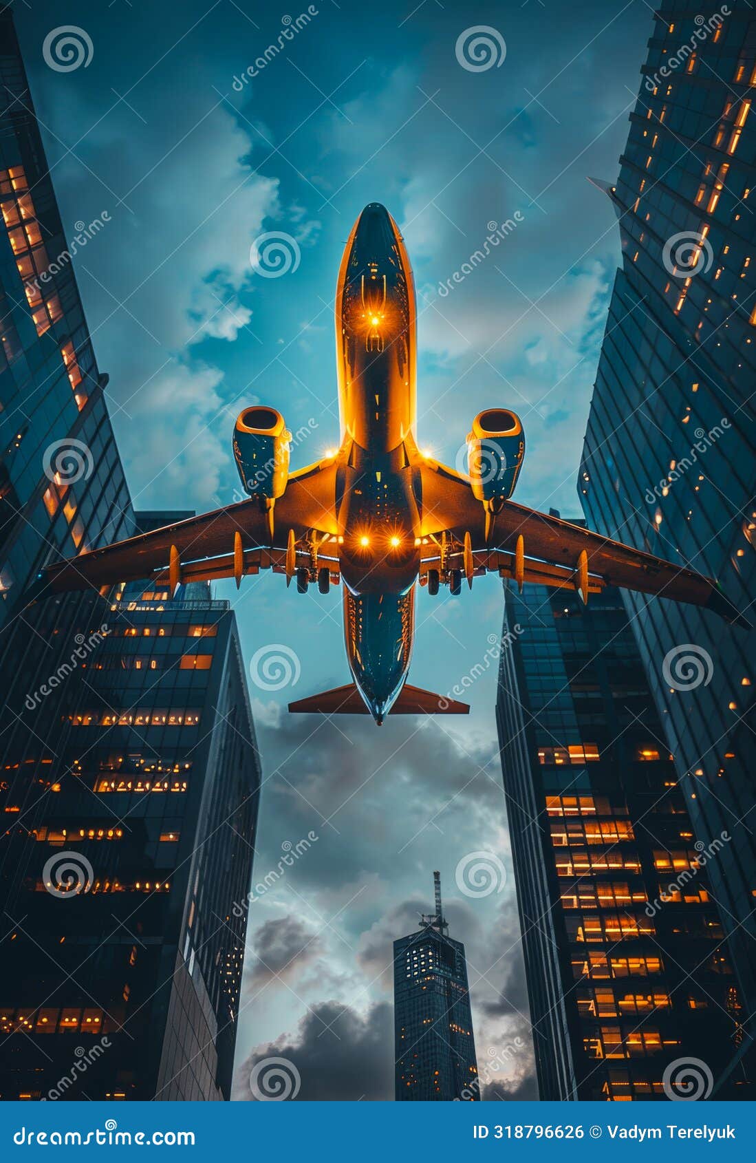 Airplane Flying Over the City at Night Stock Photo - Image of ...