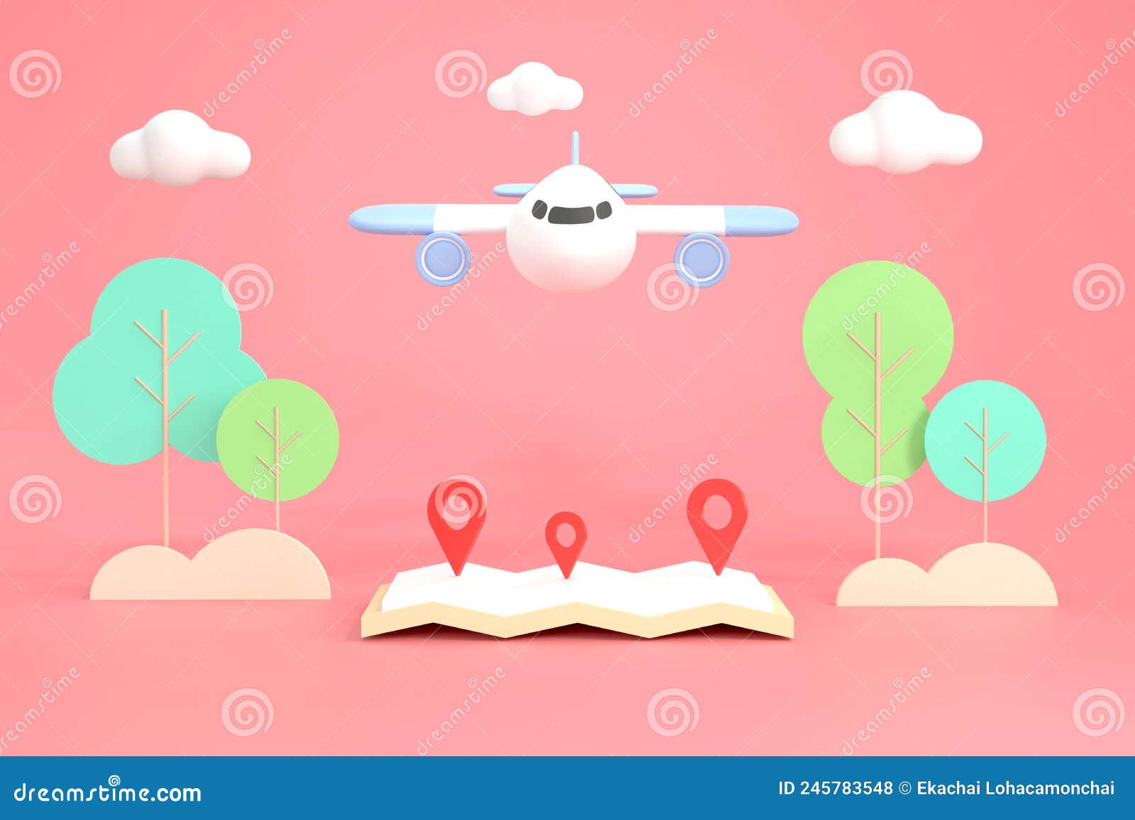 Airplane Flying Over the Map. Travel Concept Stock Illustration ...