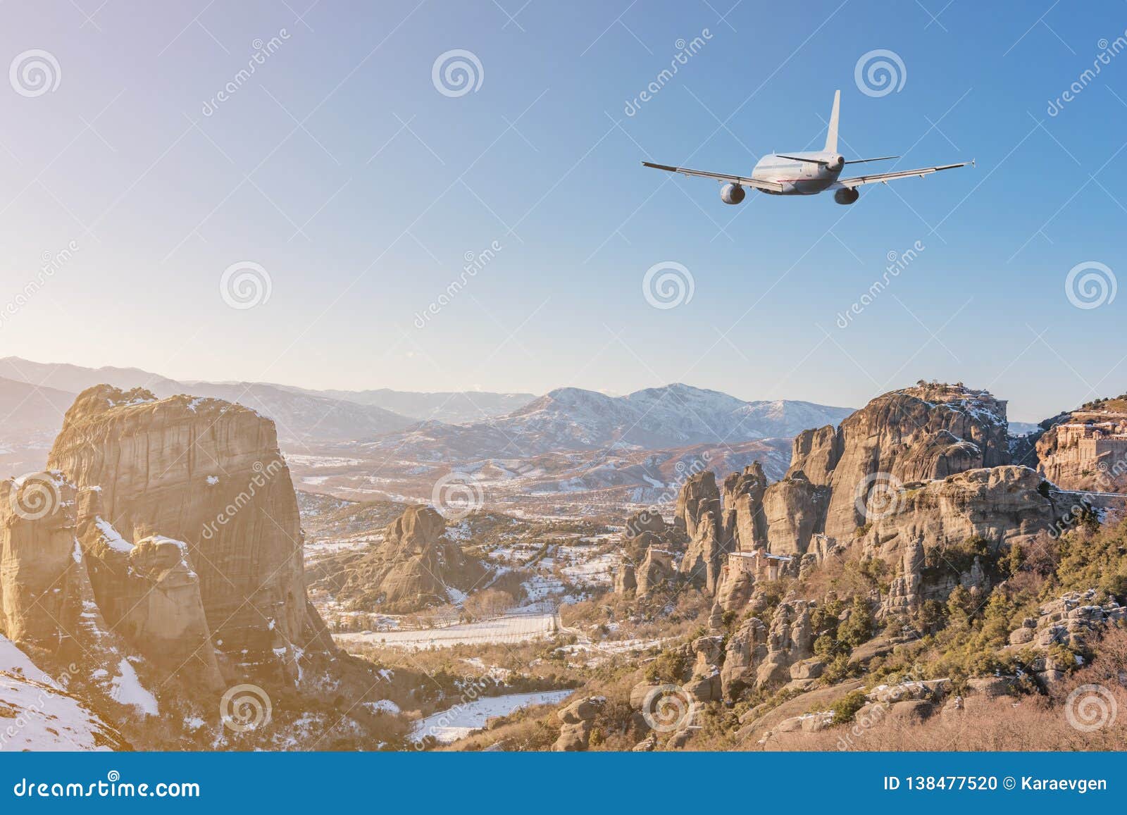 Airplane Flying Over the Mountains. Travel Concept Stock Photo - Image ...