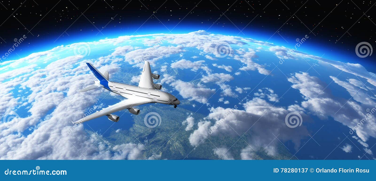 Airplane Flying Over Planet Stock Image - Image of abstract, journey ...