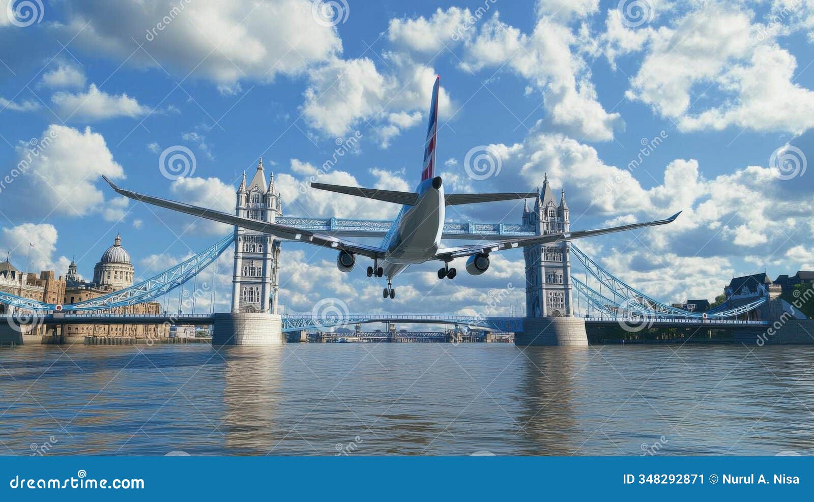 Airplane Flying Over Tower Bridge in London Stock Illustration ...