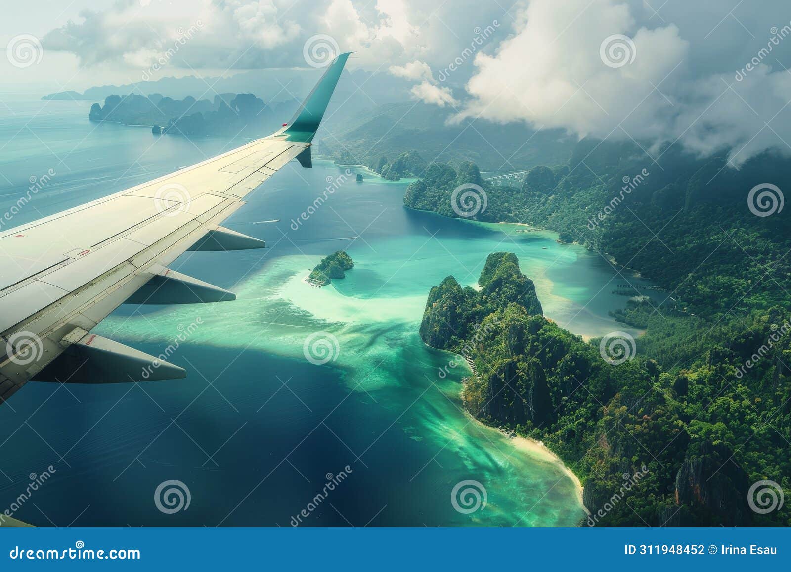 Airplane Flying Over Tropical Islands. Stock Photo - Image of ...