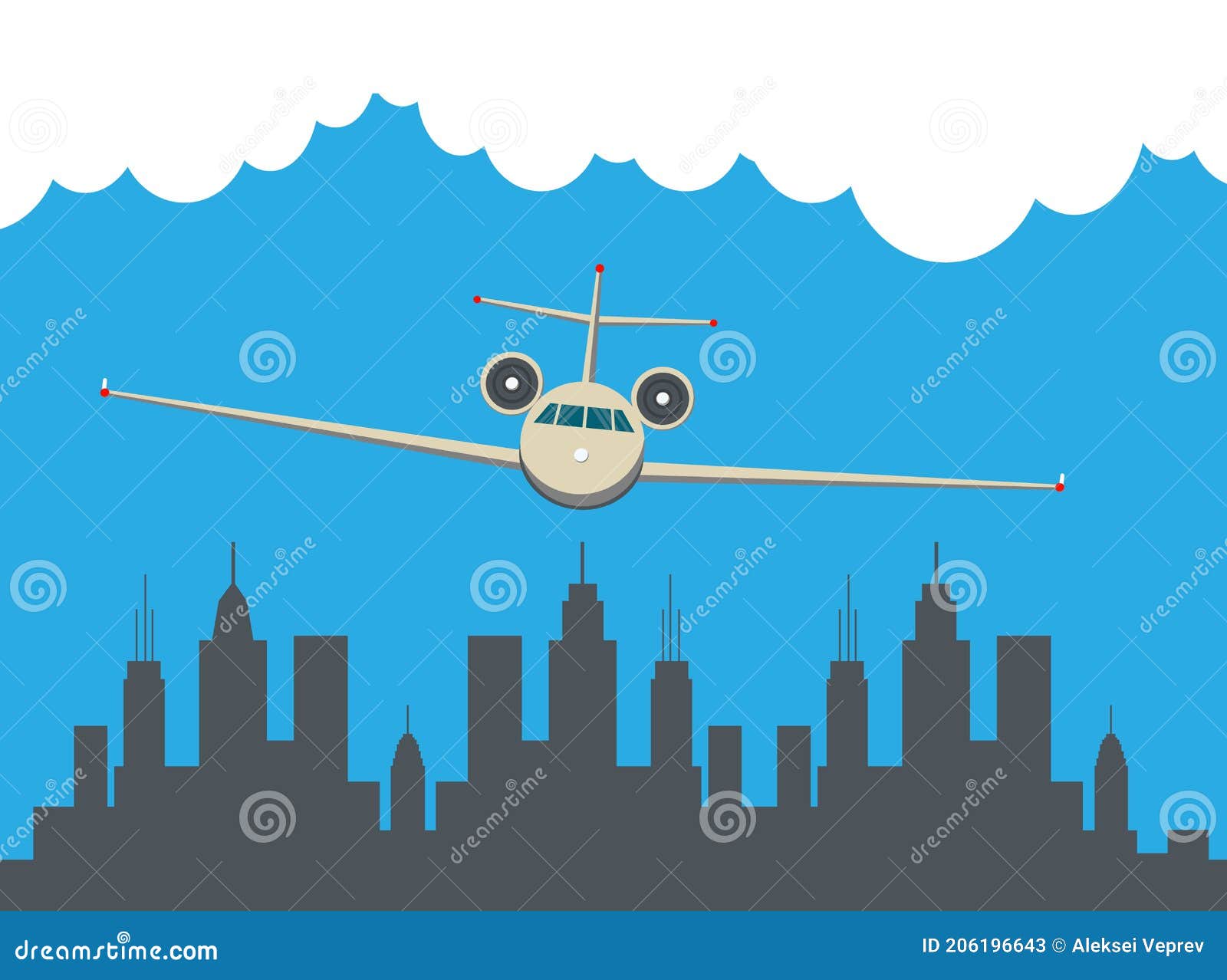 Airplane Flying Over a Urban City. Stock Vector - Illustration of icon ...
