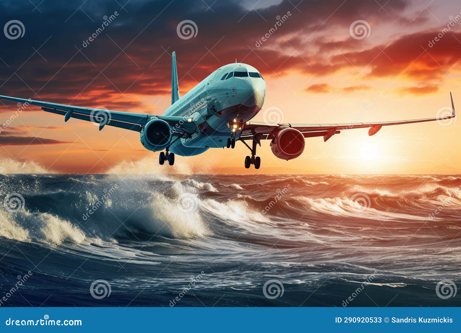 Airplane Flying Over the Water of an Ocean. Generative AI Stock Image ...