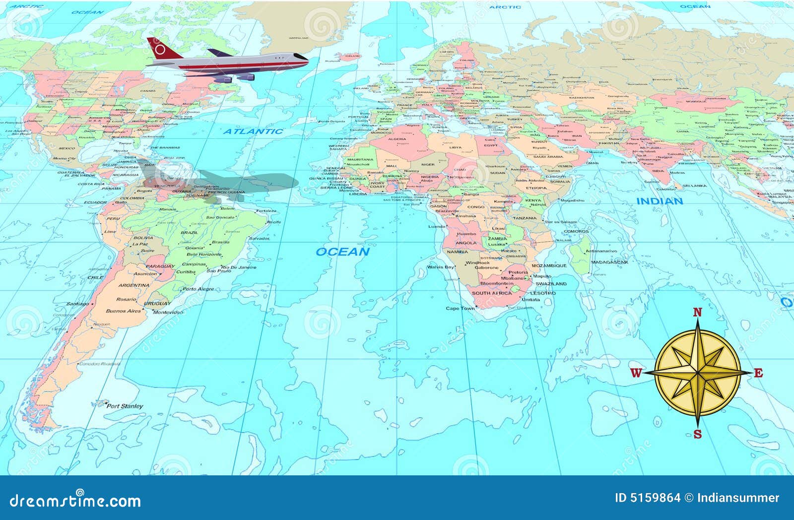 Airplane Flying Over the World Stock Illustration - Illustration of ...