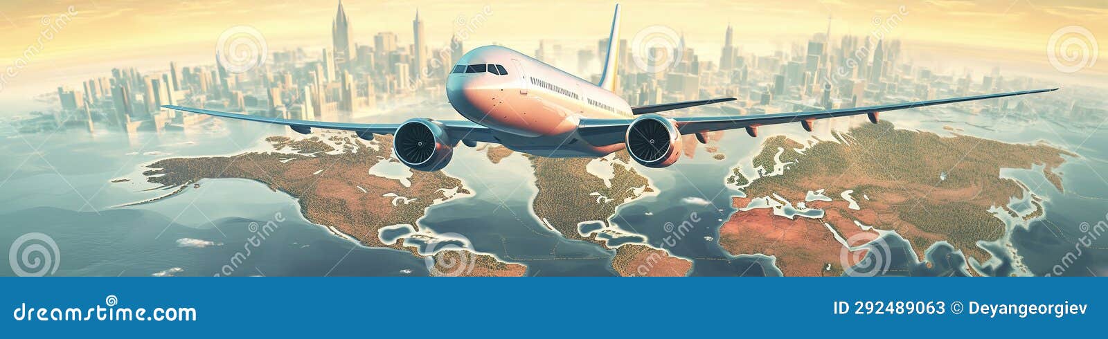 An Airplane is Flying Over a World Map Stock Illustration ...