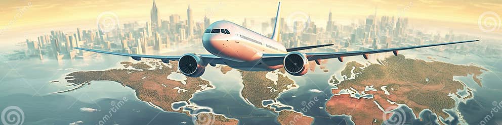 An Airplane is Flying Over a World Map Stock Illustration ...