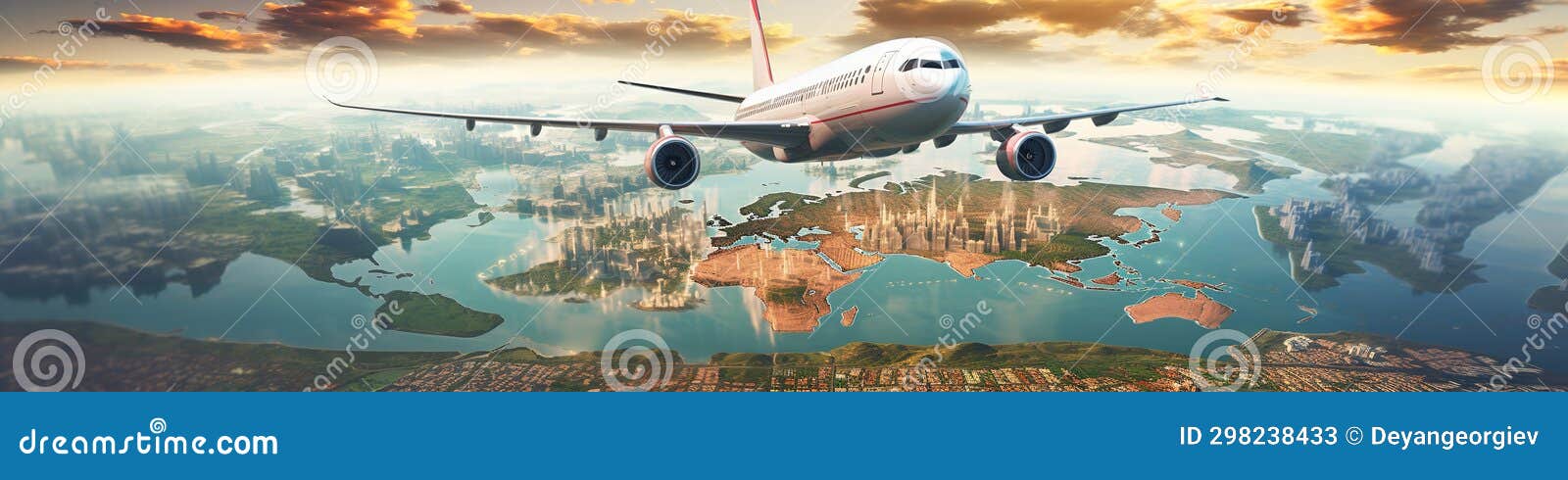 An Airplane is Flying Over a World Map Stock Illustration ...