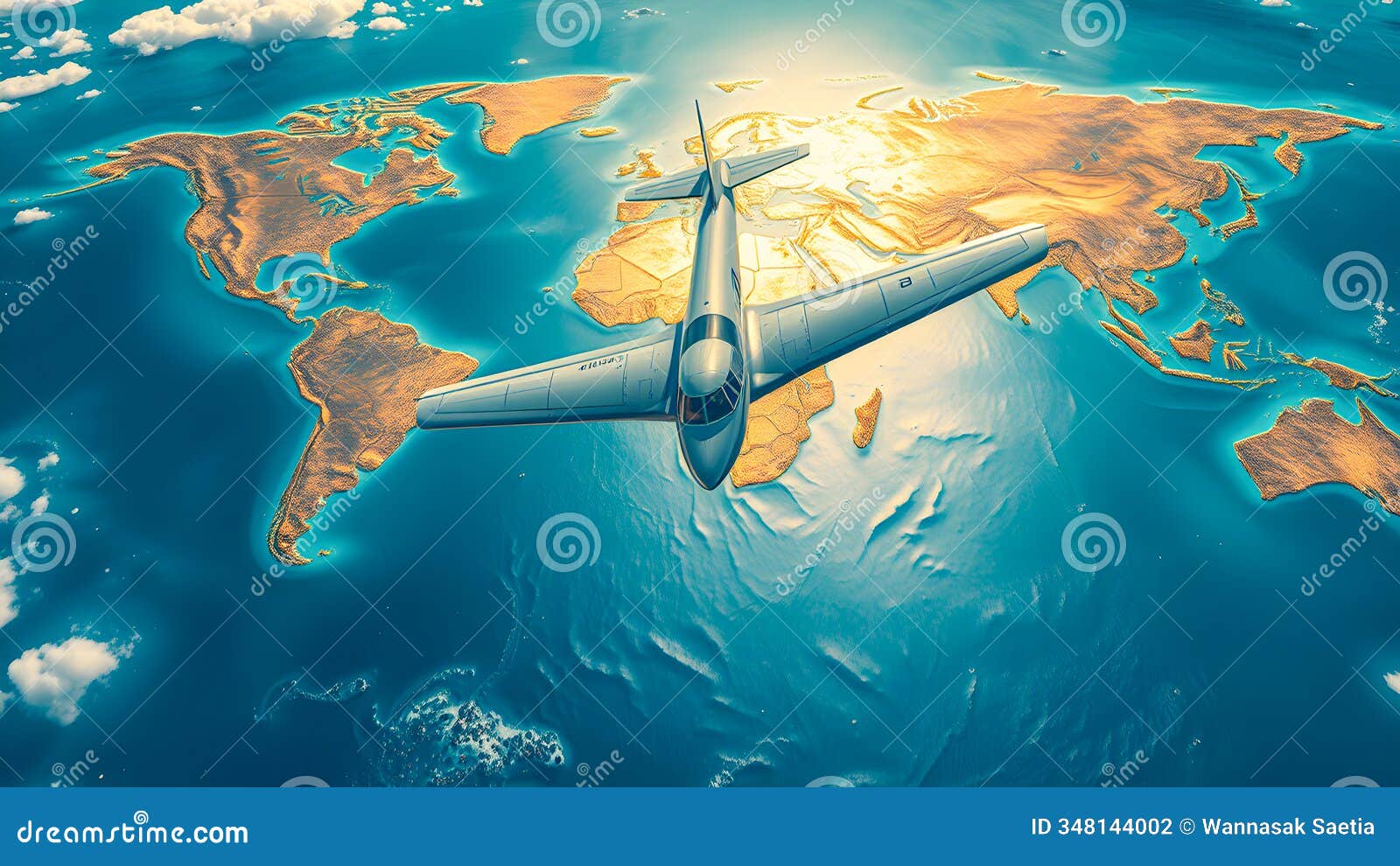 Airplane Flying Over the World Map. Stock Illustration - Illustration ...