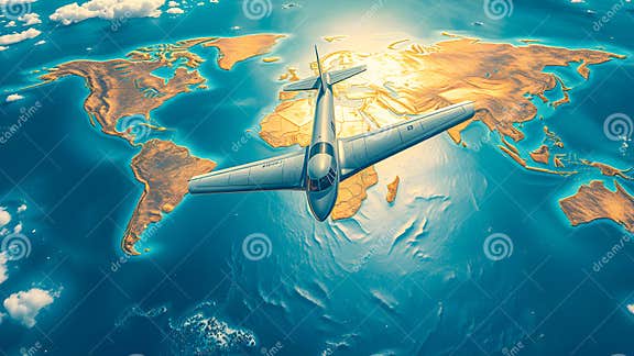 Airplane Flying Over the World Map. Stock Illustration - Illustration ...