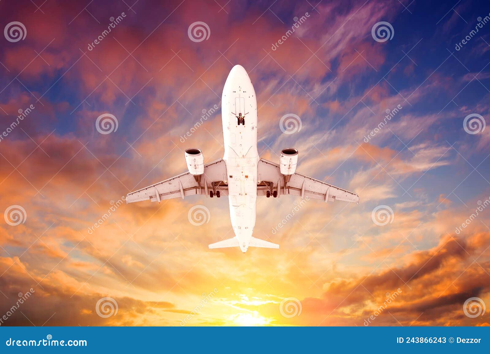 Airplane Flying Overhead during a Black Sunset Stock Image - Image of ...