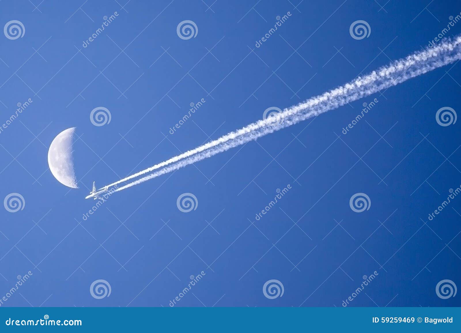 Airplane Flying Past the Moon Stock Image - Image of wing, space: 59259469