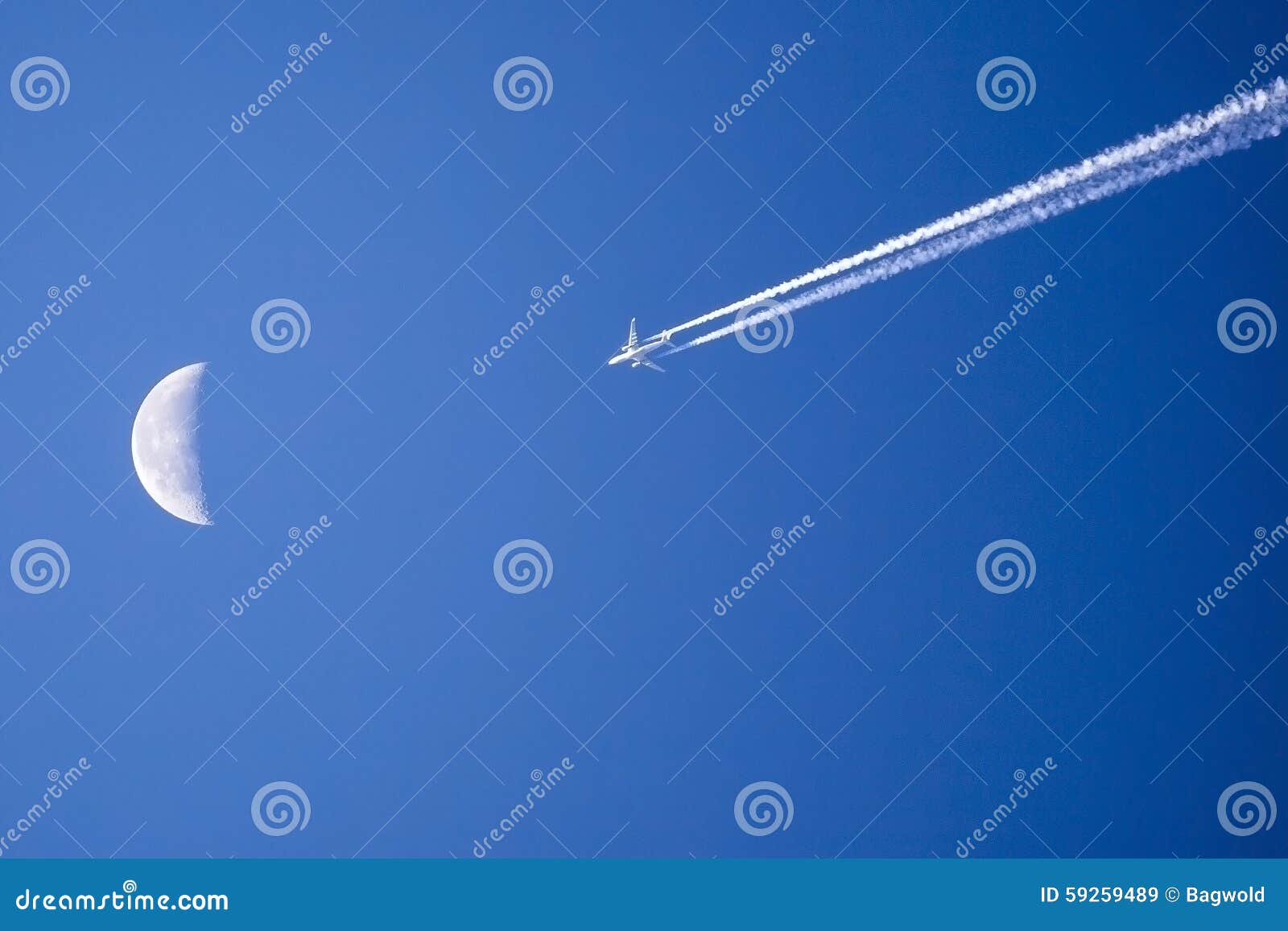 Airplane Flying Past the Moon Stock Image - Image of airliner, trip ...