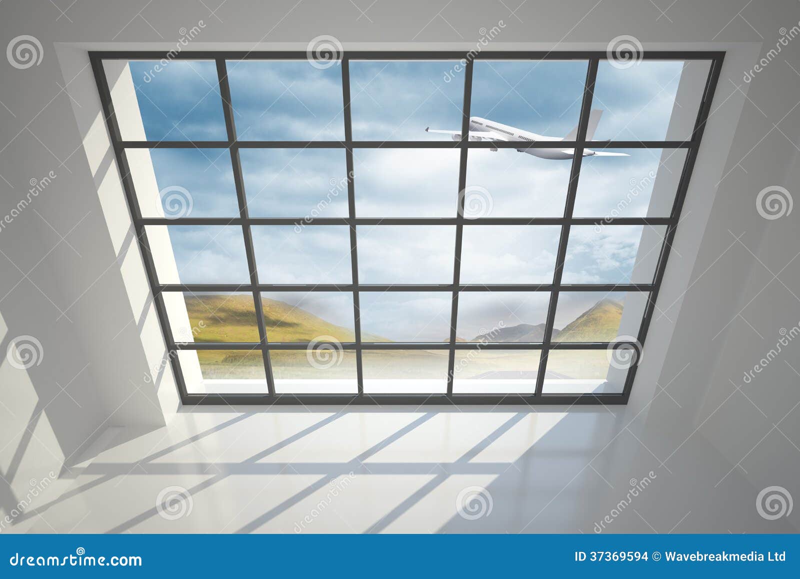 Airplane Flying Past Window Stock Illustration - Illustration of white ...