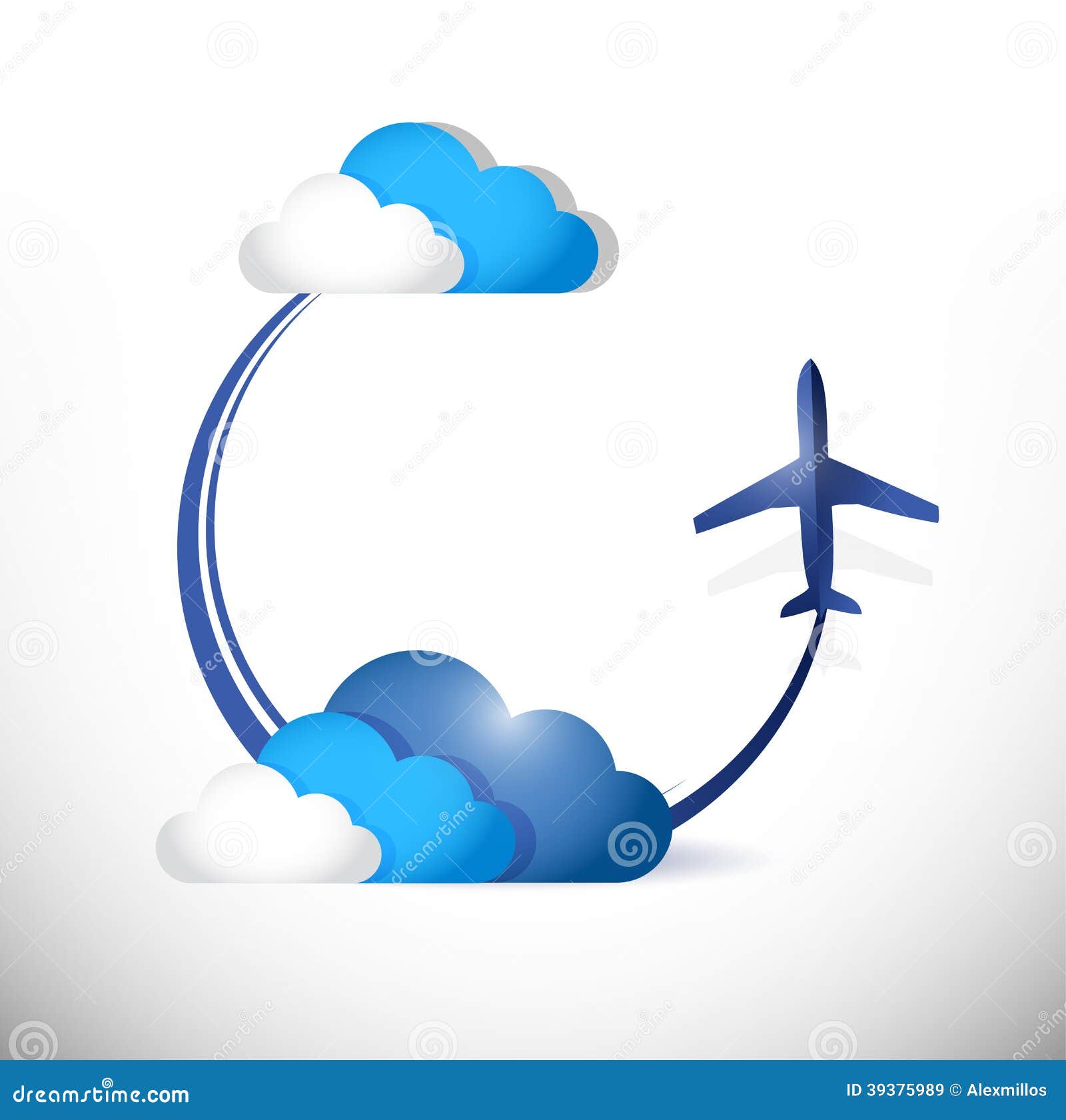 Airplane Flying Path Around Clouds. Illustration Royalty-Free Cartoon ...