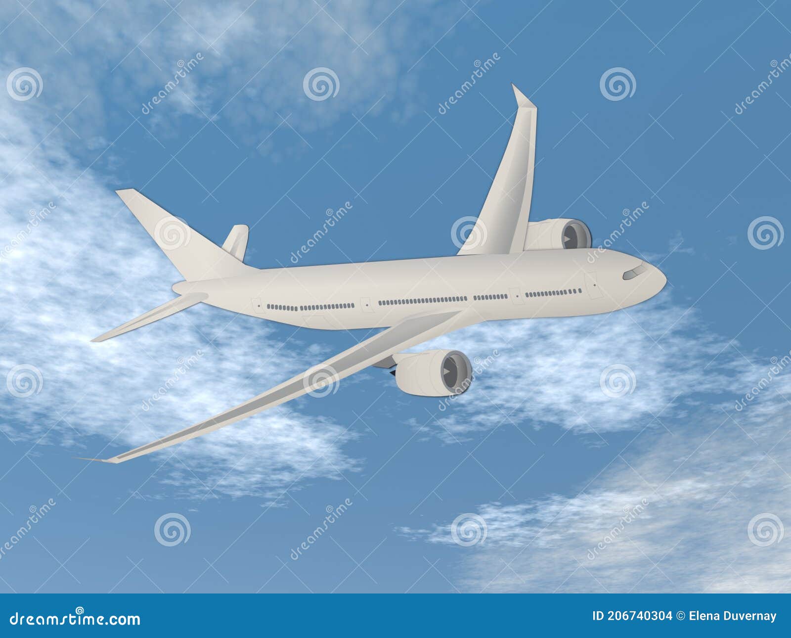 Airplane Flying in the Sky - 3D Render Stock Illustration ...