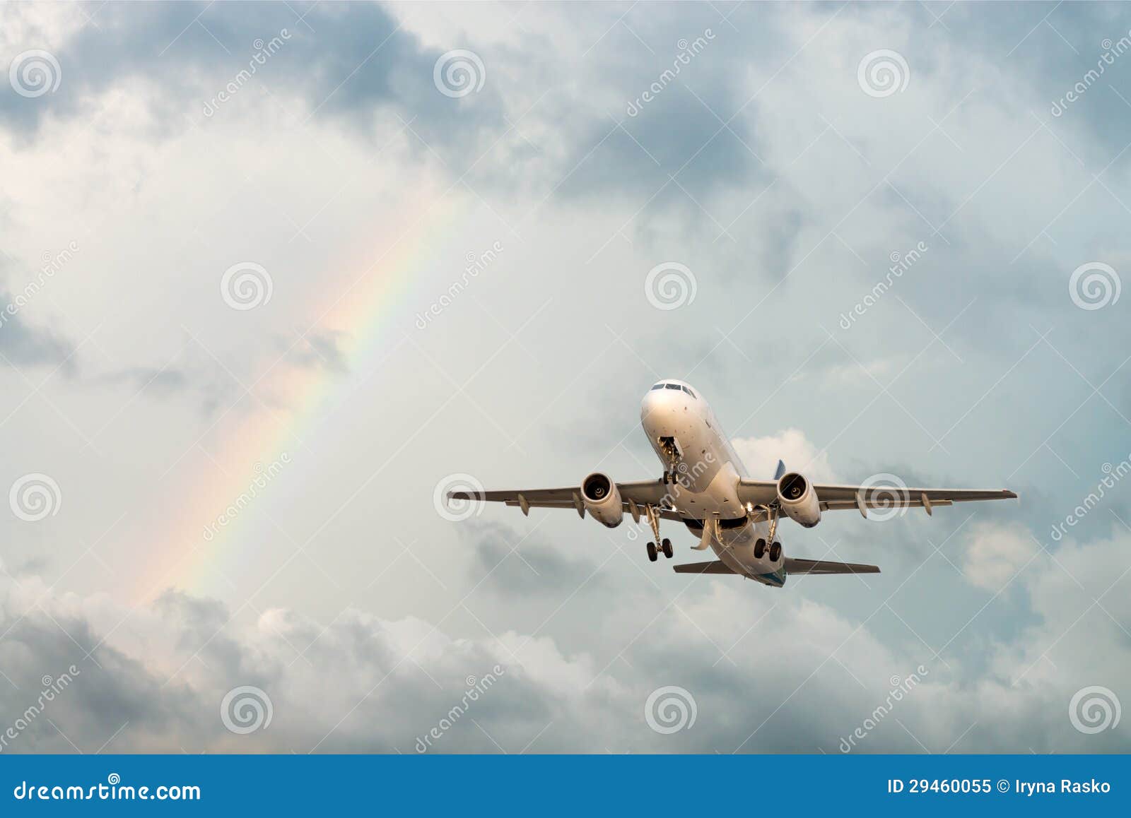 Airplane Flying in Sky with Rainbow Stock Image - Image of aviation ...