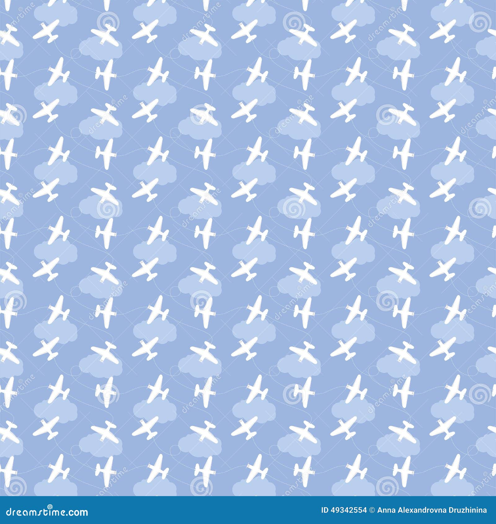 Airplane Flying in the Sky Seamless Pattern Stock Illustration ...
