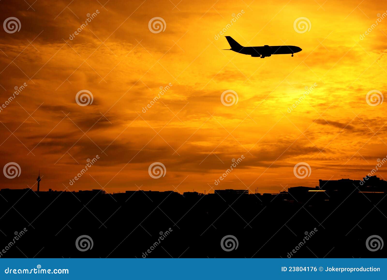 Airplane flying at sunset stock photo. Image of corporate - 23804176