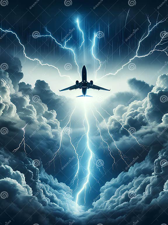 An Airplane Flying through a Thunderstorm Stock Illustration ...