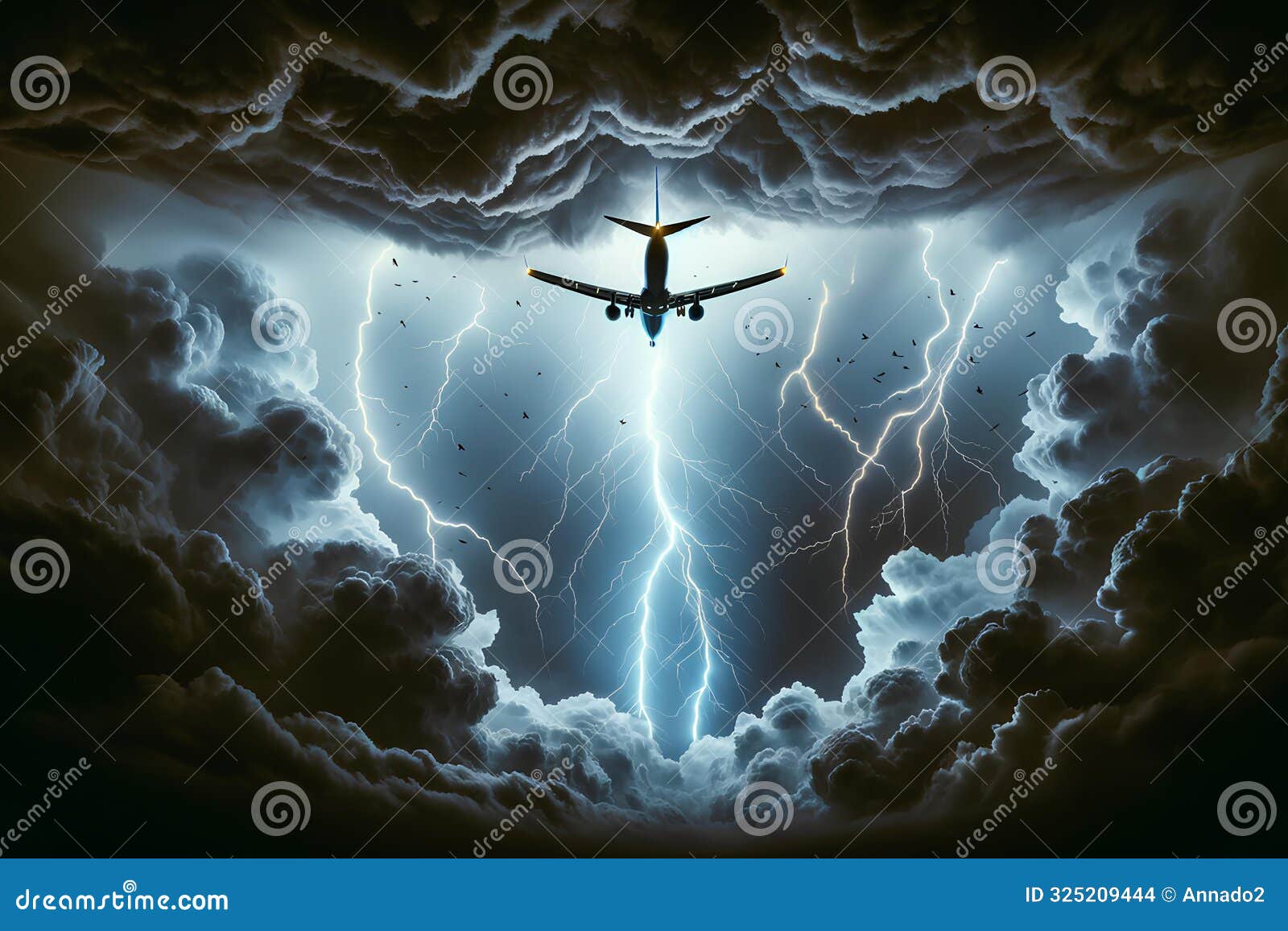 An Airplane Flying through a Thunderstorm Surrounded by Dark Storm ...