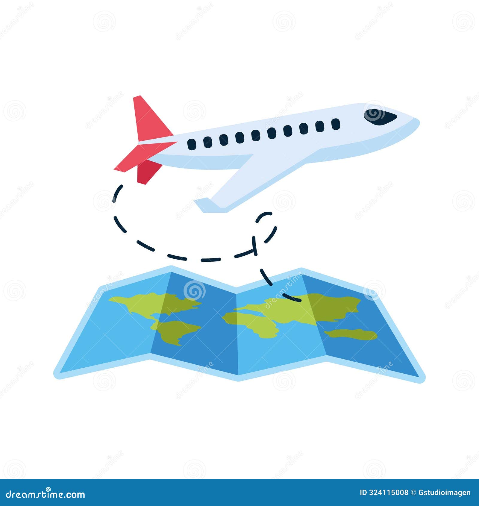 Airplane Flying with World Map Stock Illustration - Illustration of ...