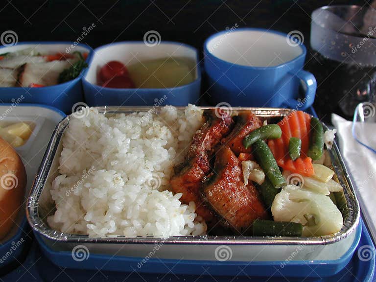 Airplane food stock photo. Image of blue, fish, rice, travel - 36912