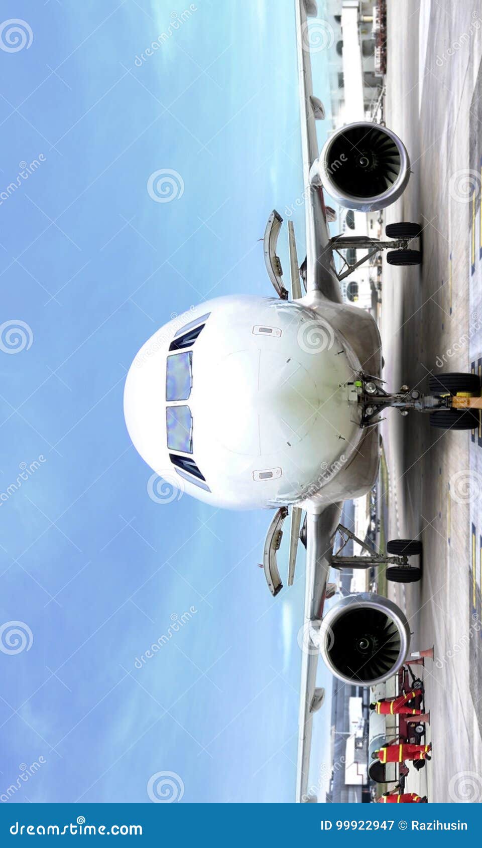 Airplane Front View at Airport Stock Image - Image of tarmac, runway ...