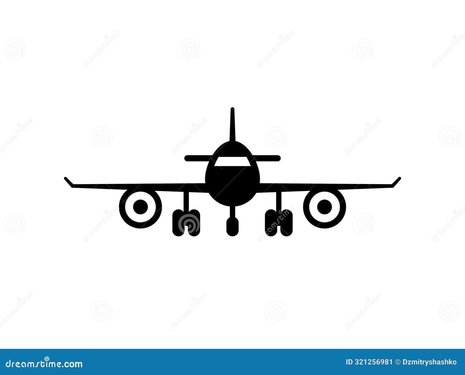 Airplane Front View, Line Art Icon. Outline Airliner With Wings ...
