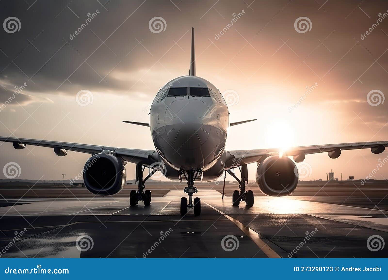 Airplane Front View at Sunrise. Stock Image - Image of airline, flying ...