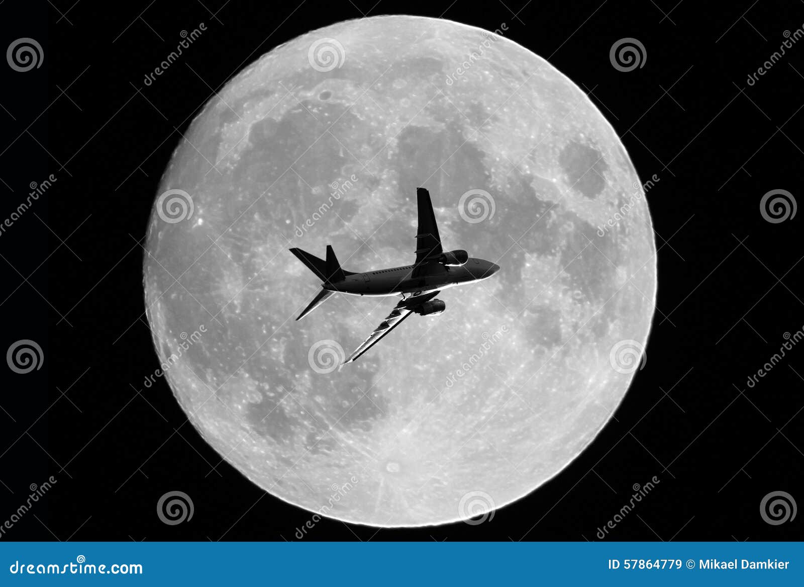 Airplane and a full moon stock image. Image of space - 57864779