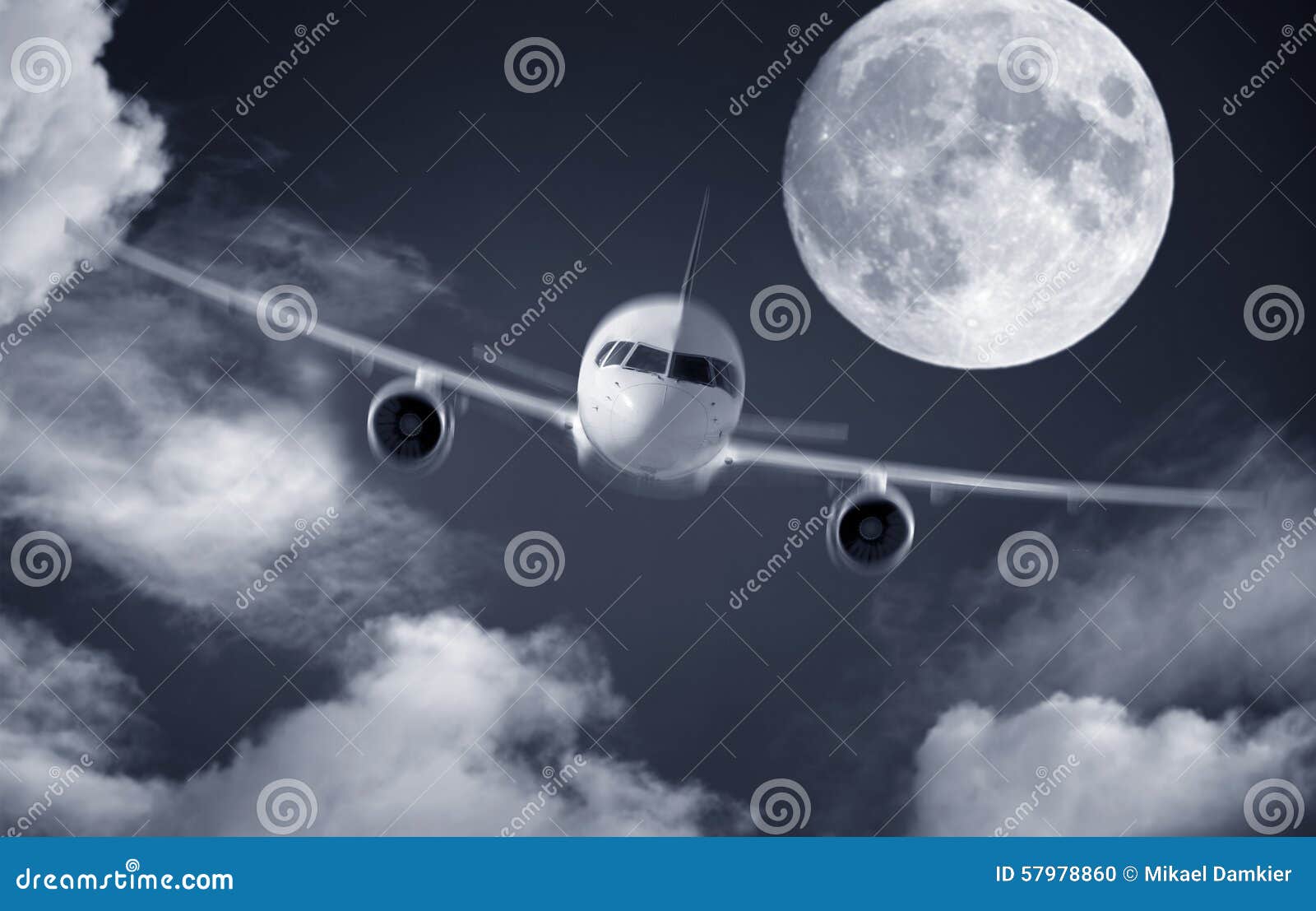 Airplane and a full moon stock photo. Image of horizon - 57978860