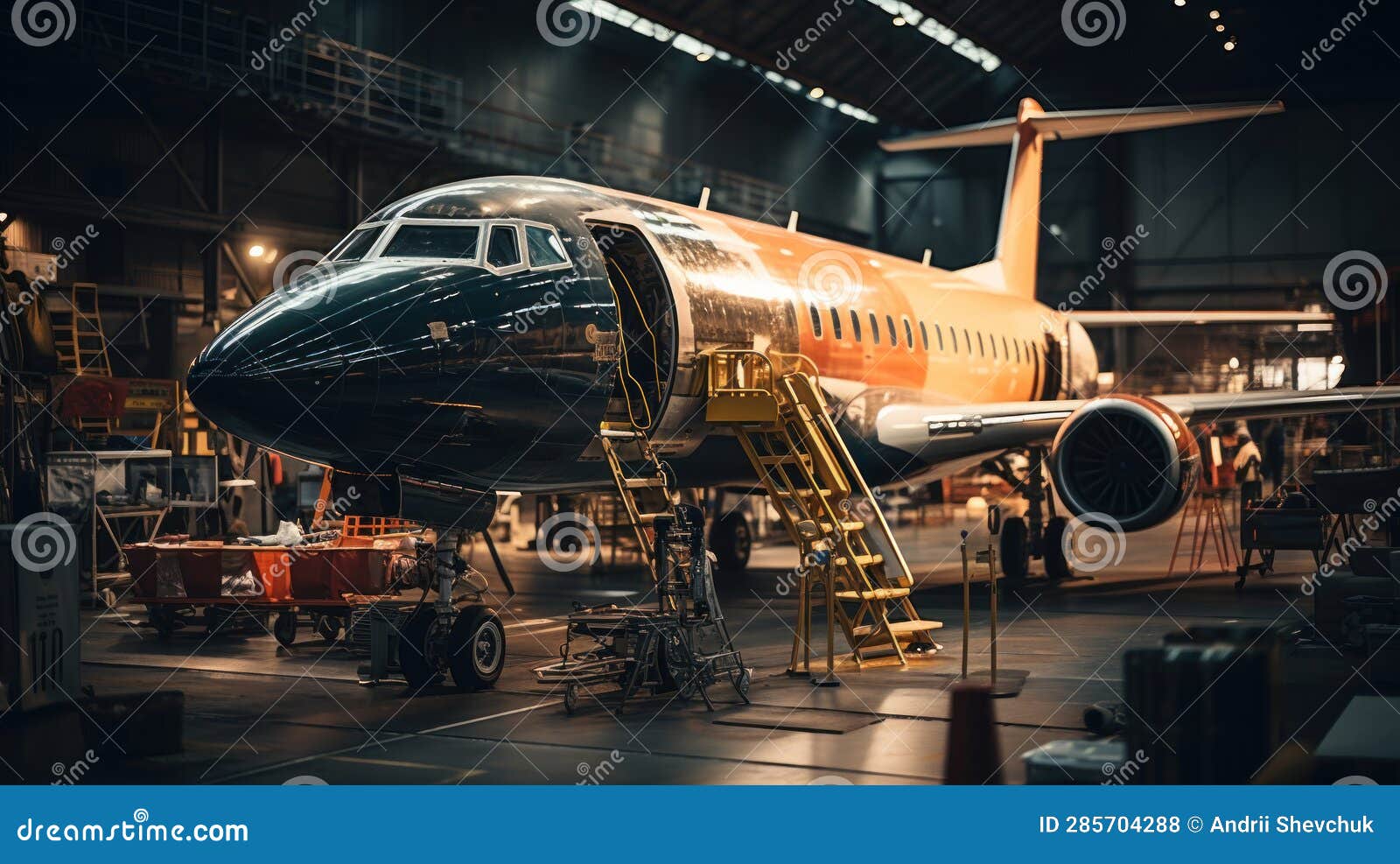Airplane in the Hangar. Modern Private Jet at the Factory Stock ...