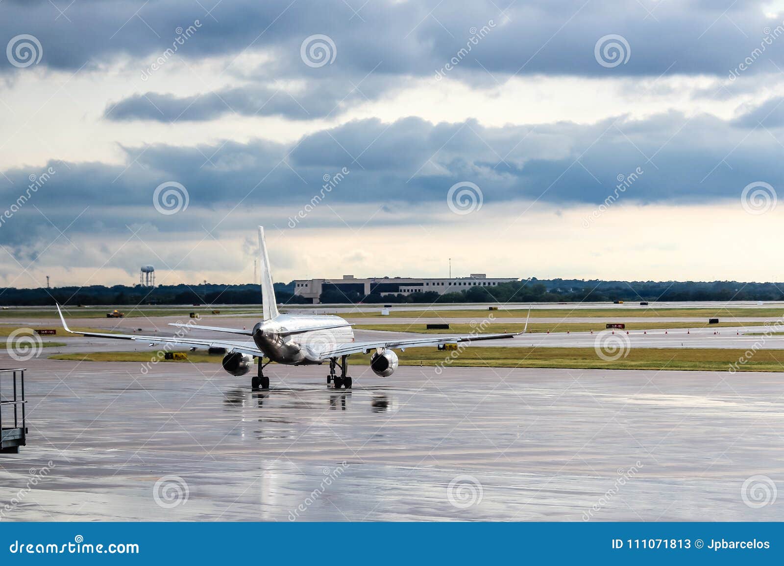 Airplane Heading for Takeoff, View from Airport Stock Image - Image of ...