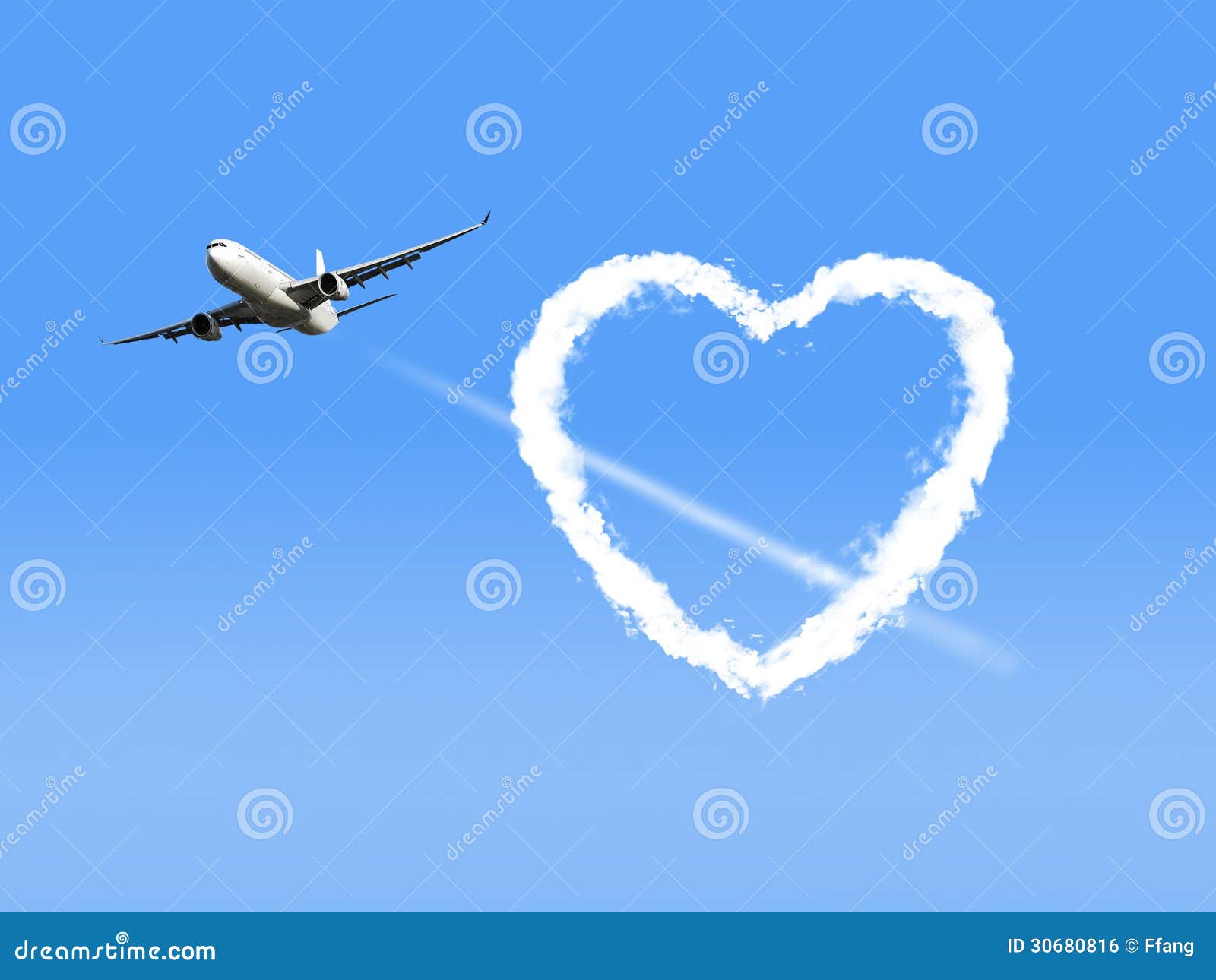 Airplane with Heart Shaped Cloud. Stock Illustration - Illustration of ...