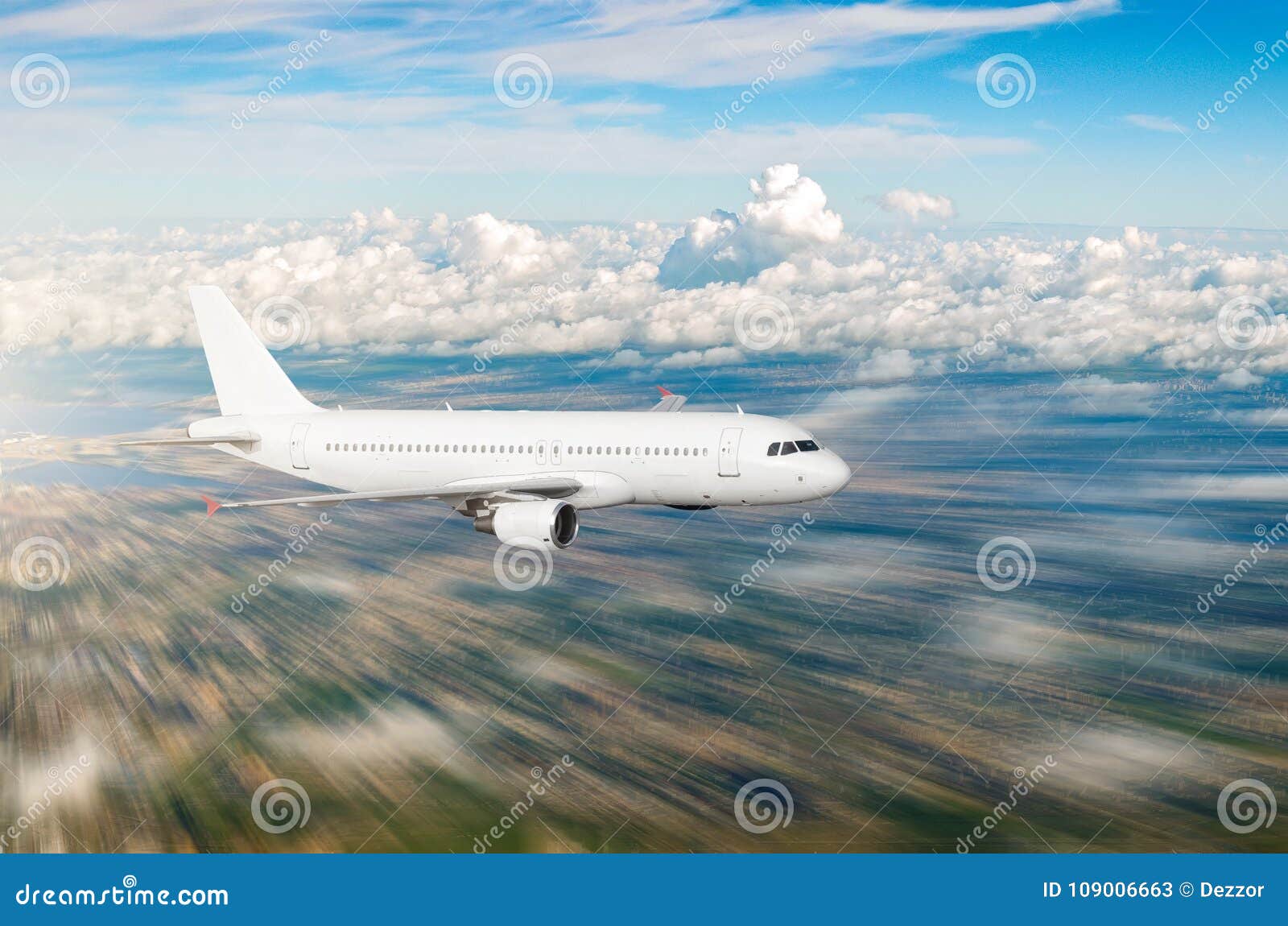 Airplane at High Speed Flies Over the City. Stock Image - Image of ...