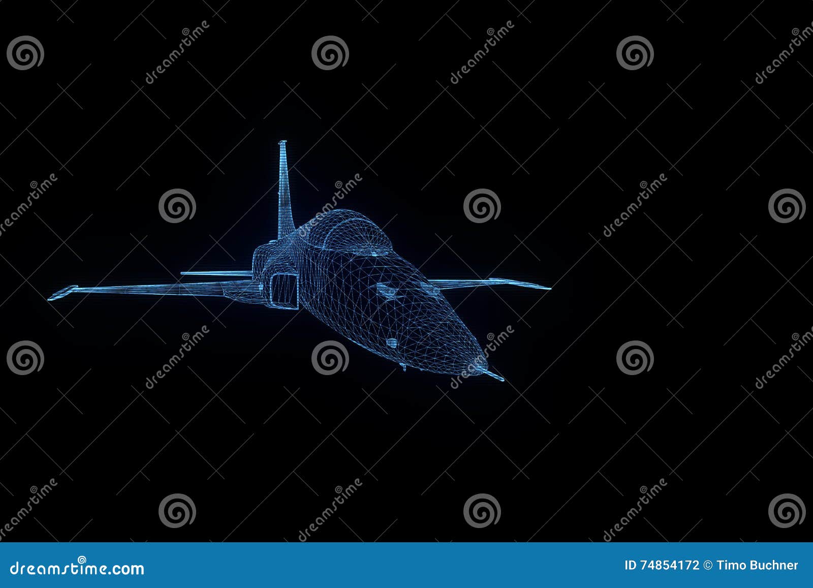 Airplane in Hologram Wireframe Style. Nice 3D Rendering Stock ...